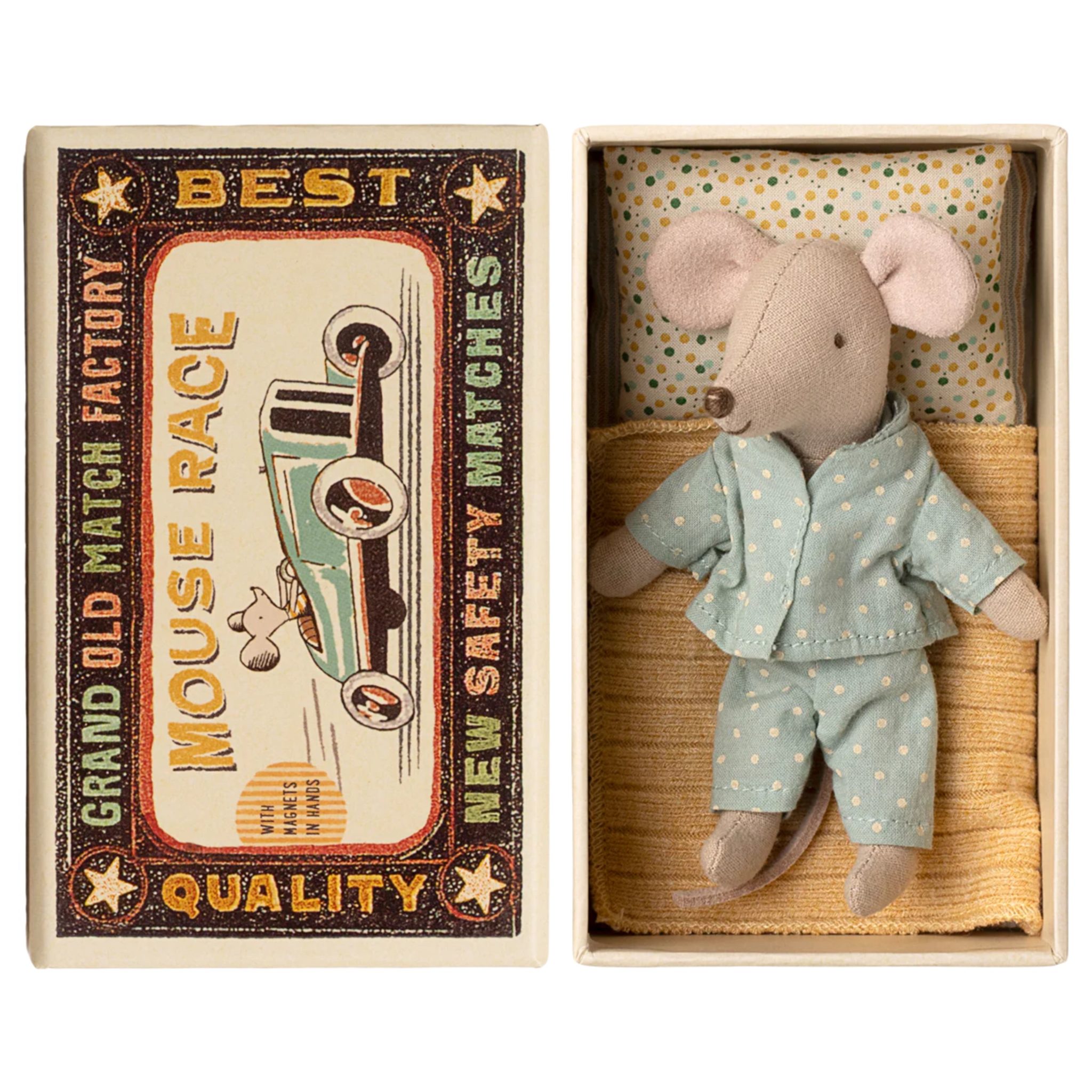 Maileg Little brother mouse in matchbox – My snowdrop